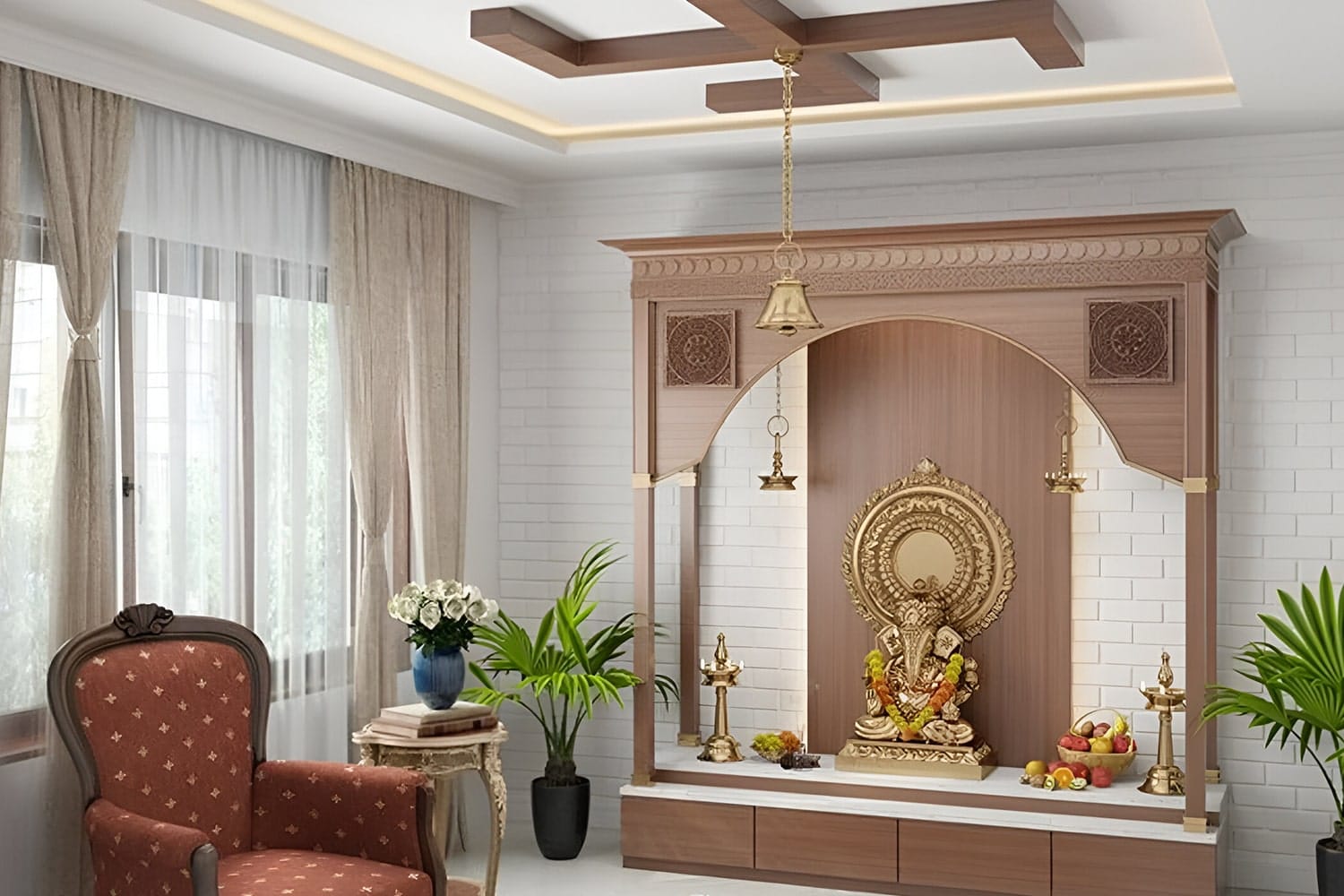 Pooja Ghar In Living Room Tv Unit With Pooja Unit / Tv Mandir Design